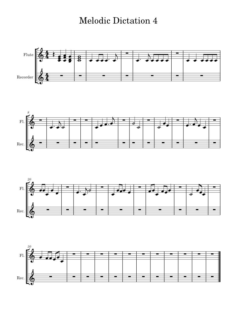 Melodic Dictation 4 Sheet music for Flute, Recorder (Woodwind Duet ...
