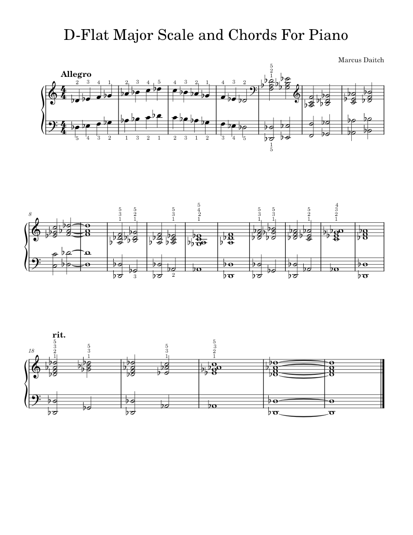 D-Flat Major Scale and Chords For Piano Sheet music for Piano (Solo ...