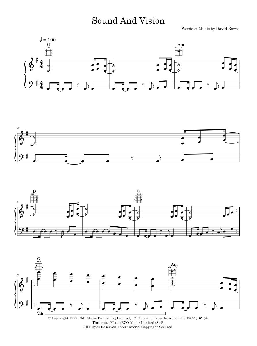 Play Official version of Sound and vision sheet music by David Bowie ...
