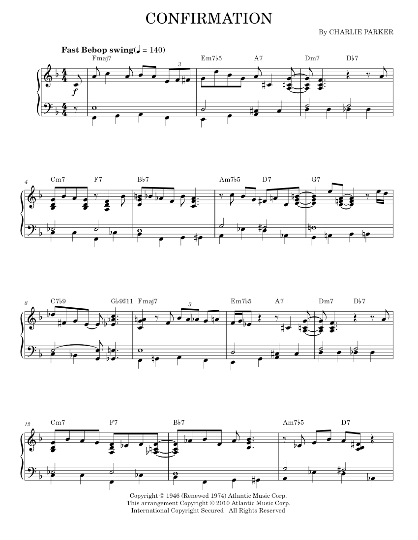 Play Official version of Confirmation sheet music by Charlie Parker for ...