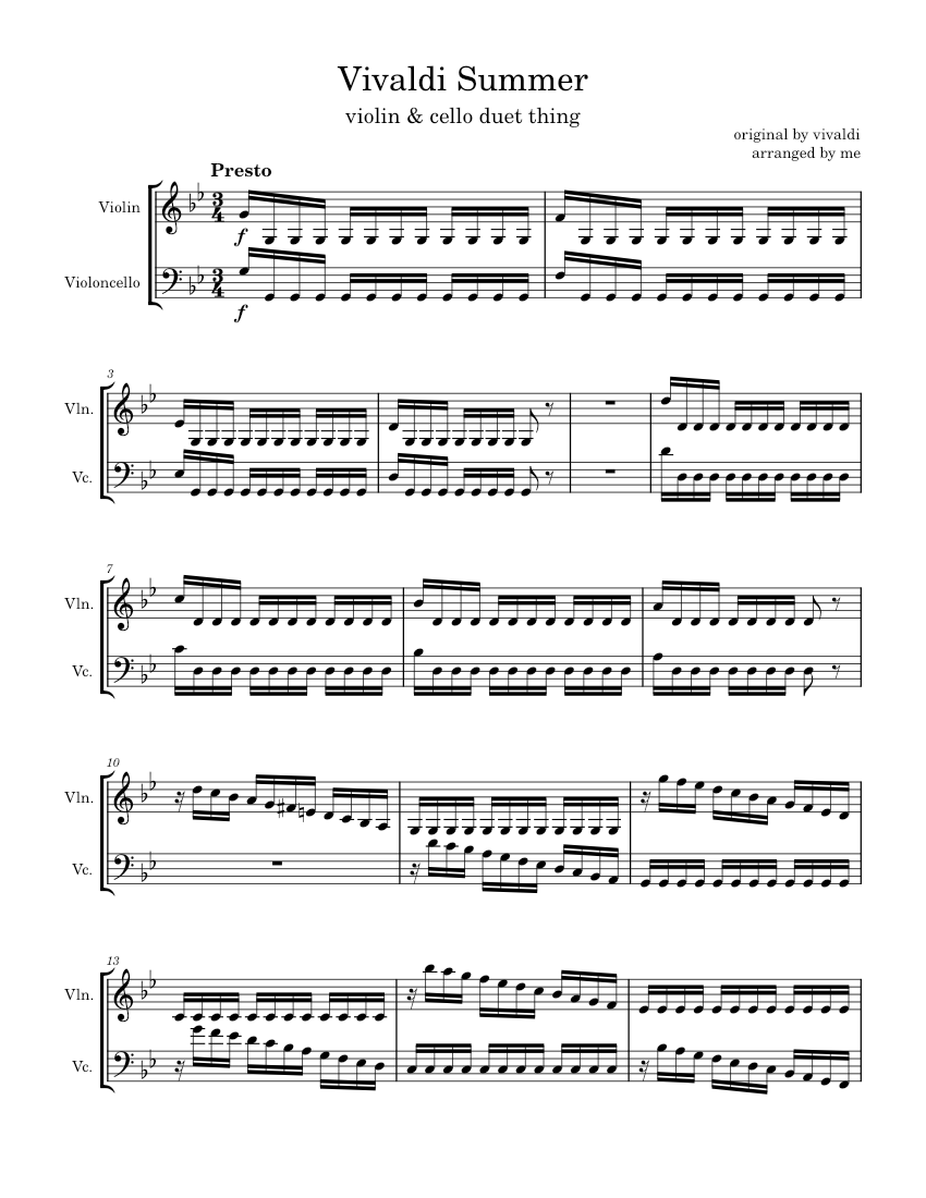 The four seasons - summer – Antonio Vivaldi Vivaldi Summer-Violin/Cello ...