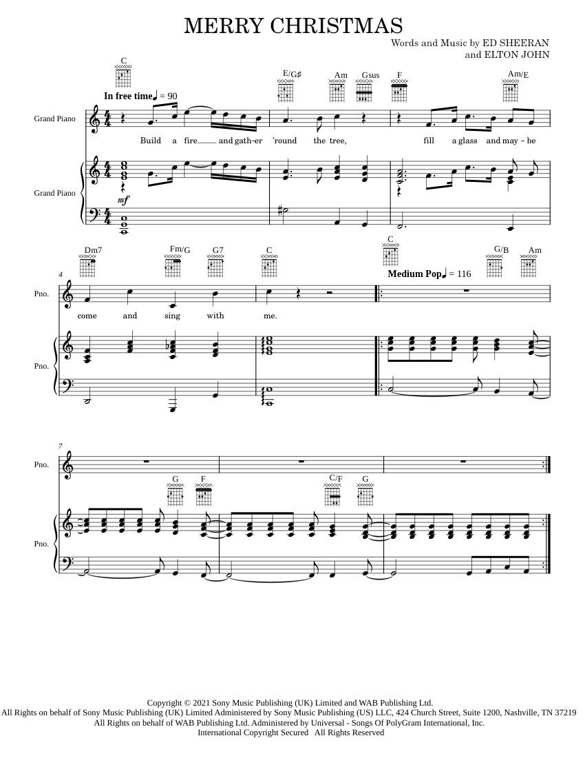 Merry Christmas Sheet music for Piano, Vocals: Music Notes