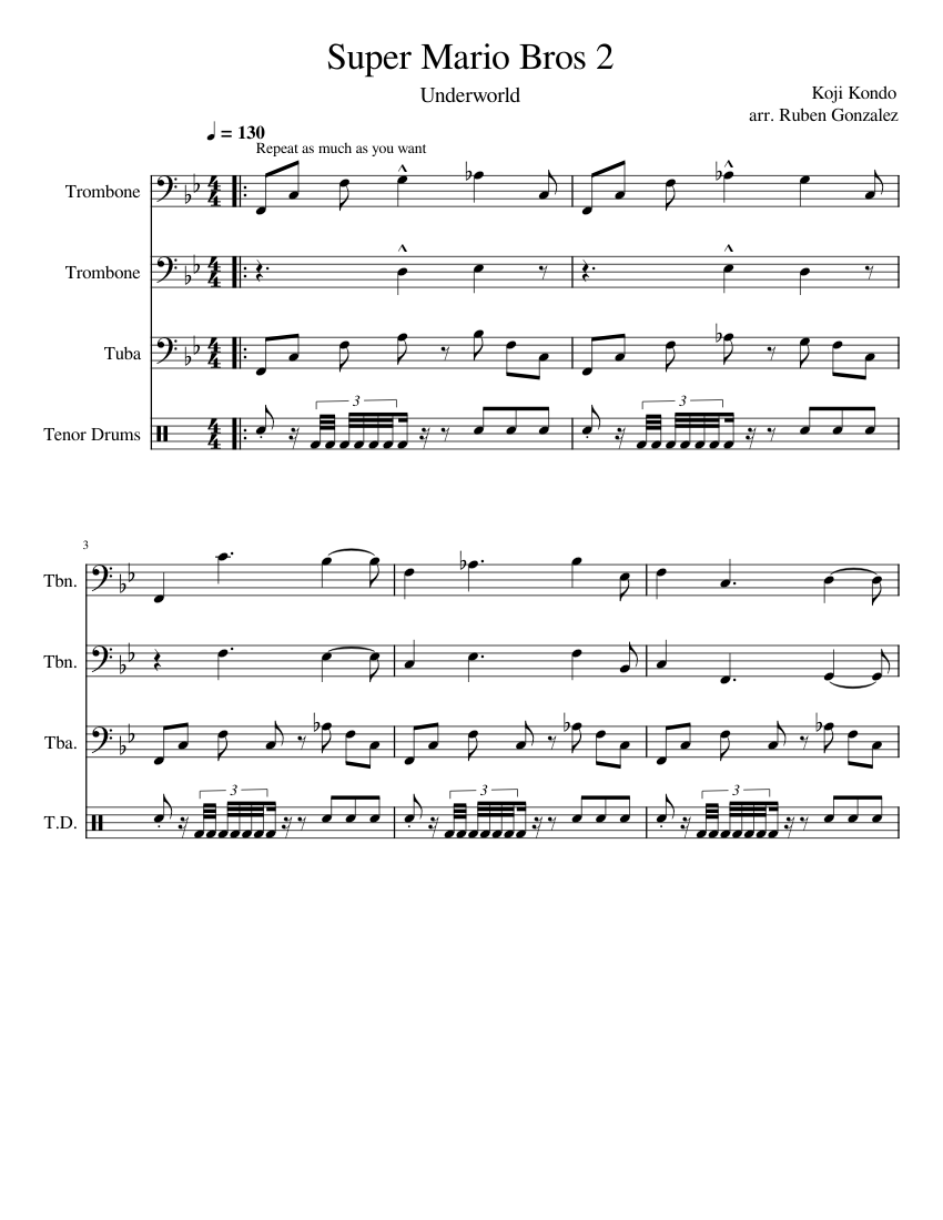 Super_Mario_Bros_2 Sheet music for Trombone, Tuba, Tenor drum (Mixed ...