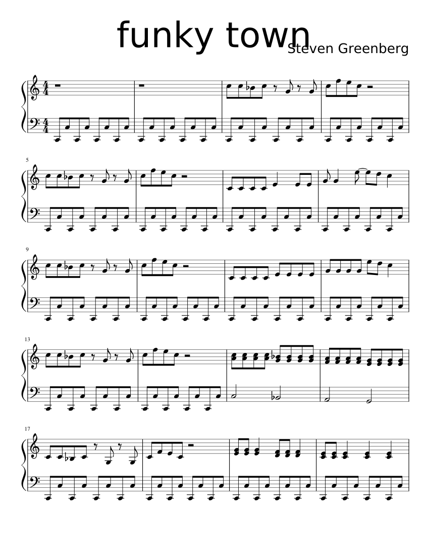 funky town Sheet Music for Piano (Solo) easy | MuseScore.com