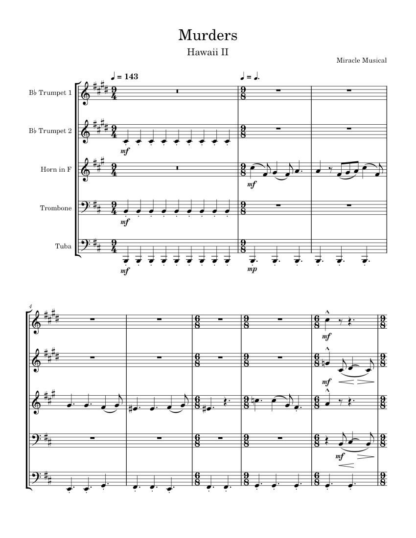 Murders Sheet music for Trombone, Tuba, French horn, Trumpet other ...