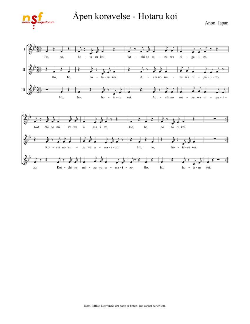 Hotaru koi Sheet music for Soprano, Tenor, Alto (Choral) | Musescore.com