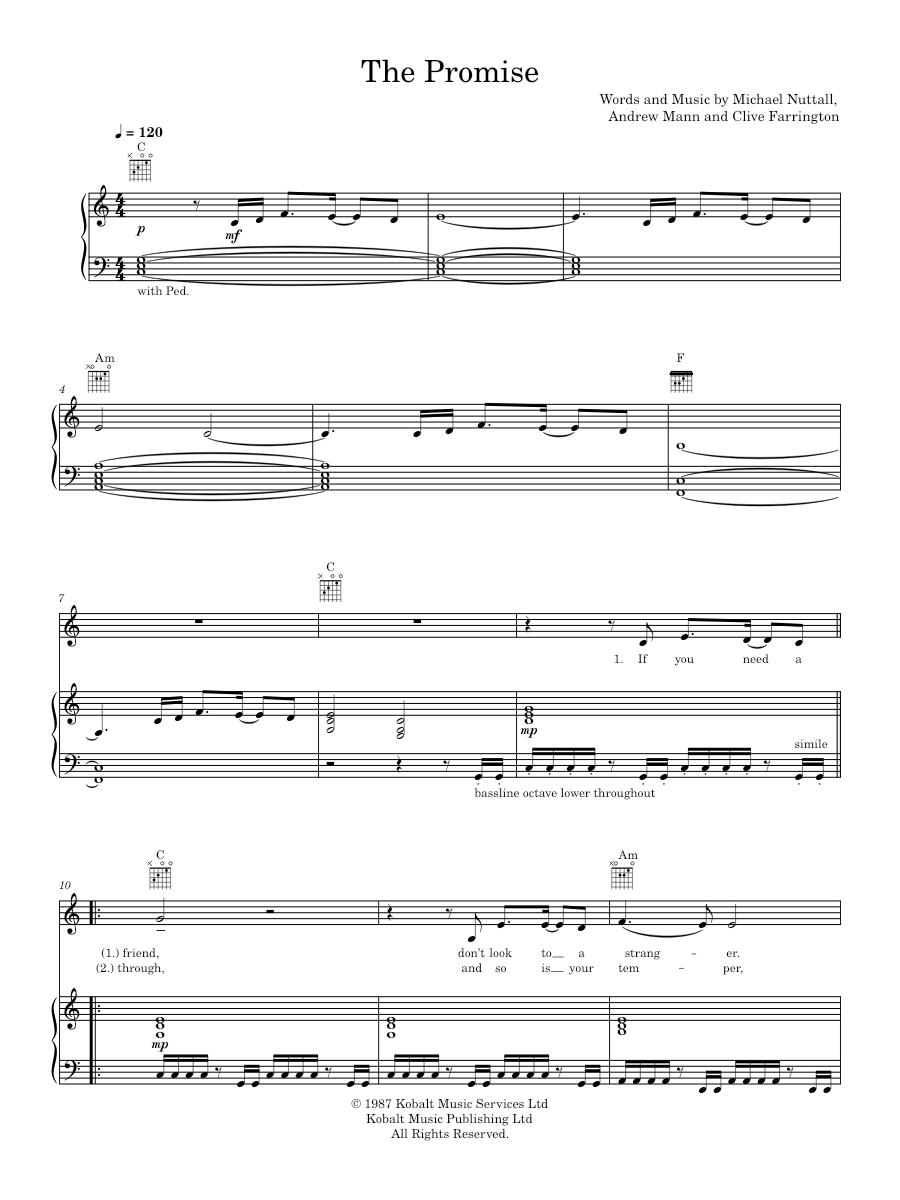 Play Official version of The promise sheet music by When in Rome for ...
