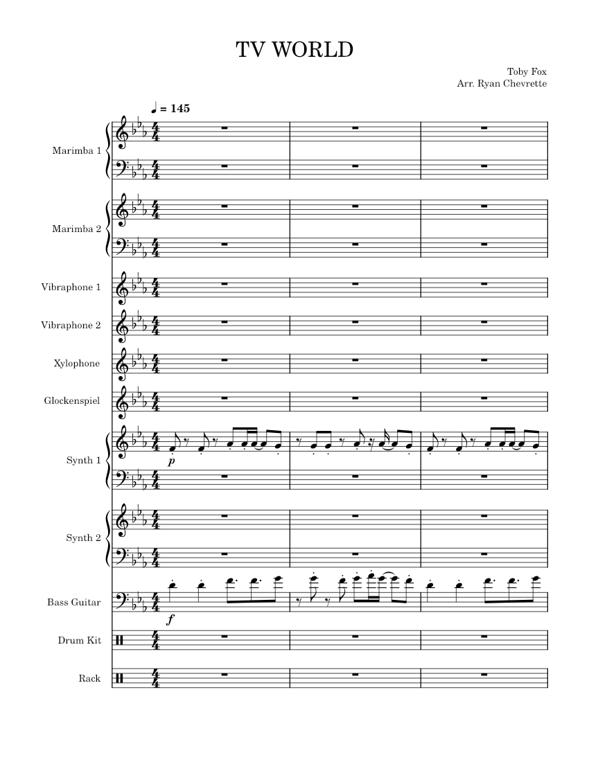 TV WORLD - Deltarune Chapter 3 – Toby Fox Sheet Music for Piano, Vibraphone, Glockenspiel, Bass ...