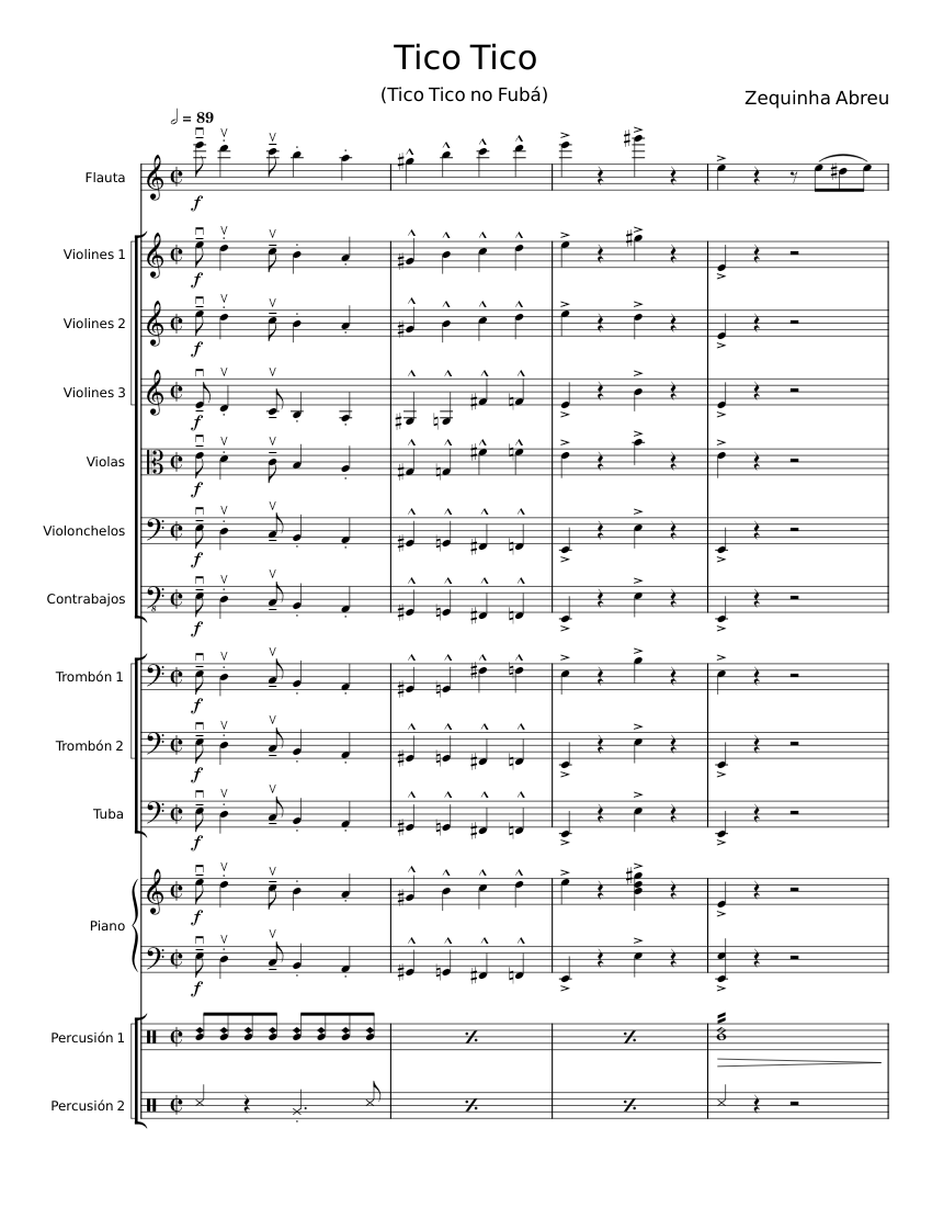 Tico-Tico no Fubá - Zequinha de Abreu Sheet Music for Piano, Trombone ...