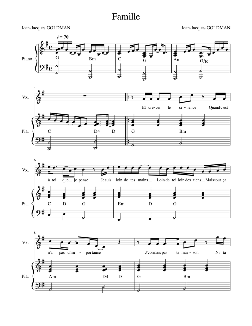 Famille Sheet music for Piano, Vocals (Piano-Voice) | Musescore.com