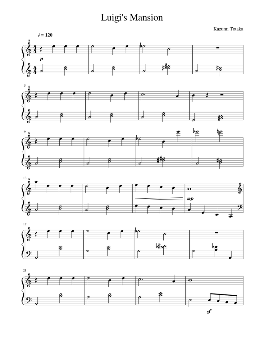 Luigi s Mansion Sheet music for Piano (Solo) | Musescore.com