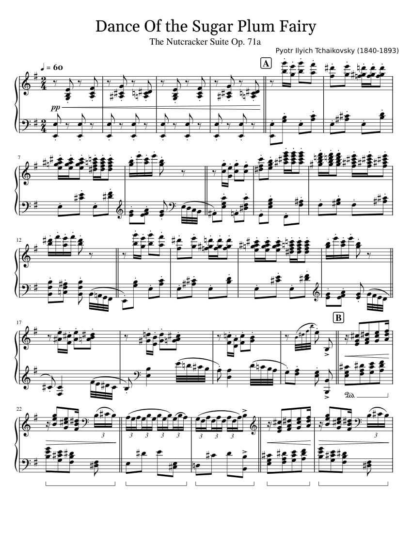 Dance of the Sugar Plum Fairy – Pyotr Ilyich Tchaikovsky Sheet Music for Piano (Solo ...