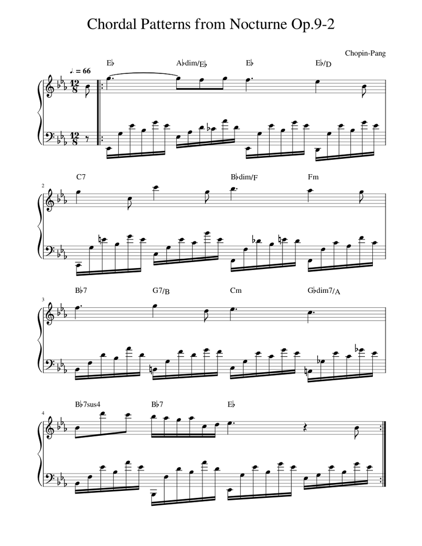 Chordal Patterns from Nocturne Op.9-2 Sheet music for Piano (Solo ...