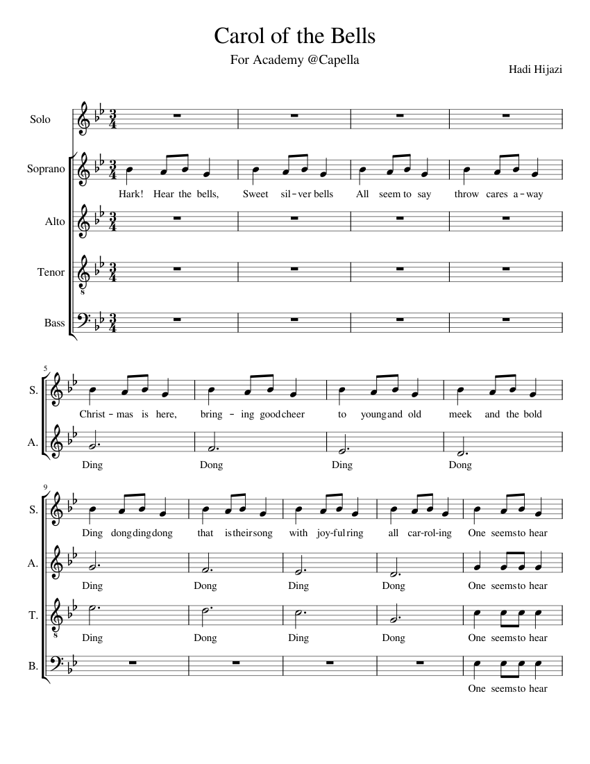 Carol_of_the_Bells Sheet music for Soprano, Alto, Tenor, Bass voice ...