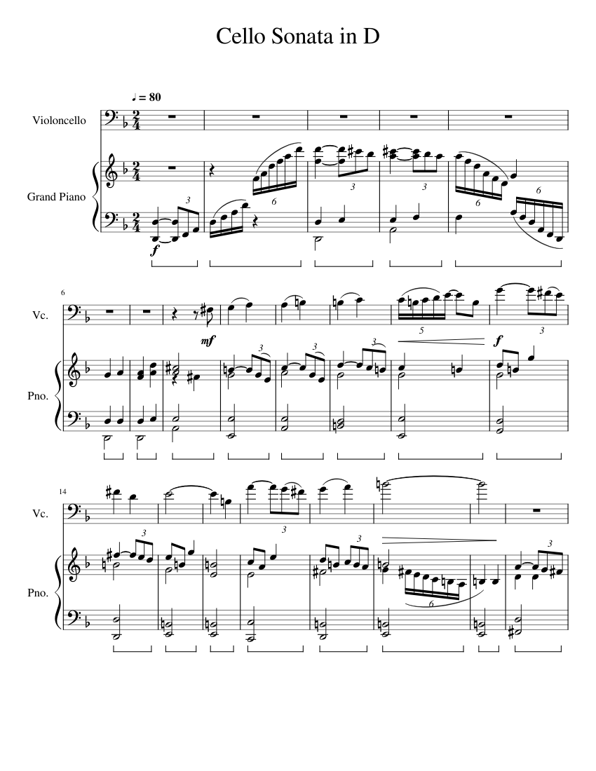 Cello Sonata in D Sheet music for Piano, Cello (Solo) | Musescore.com