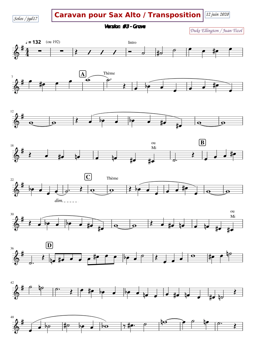 Caravan SaxAlto #3 Sheet Music for Saxophone alto (Solo) | MuseScore.com