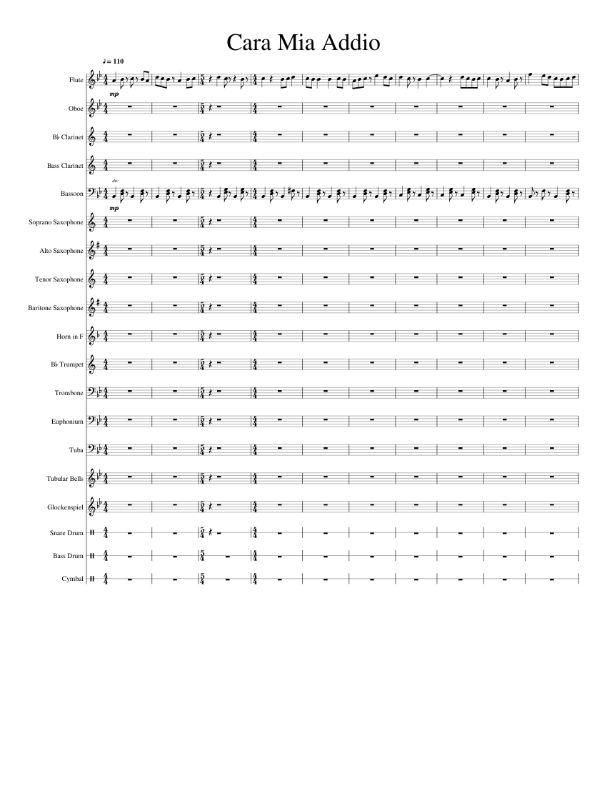O Cara Mia Addio (Turret Opera from Portal 2) Sheet Music for Trombone, Euphonium, Tuba, Flute ...
