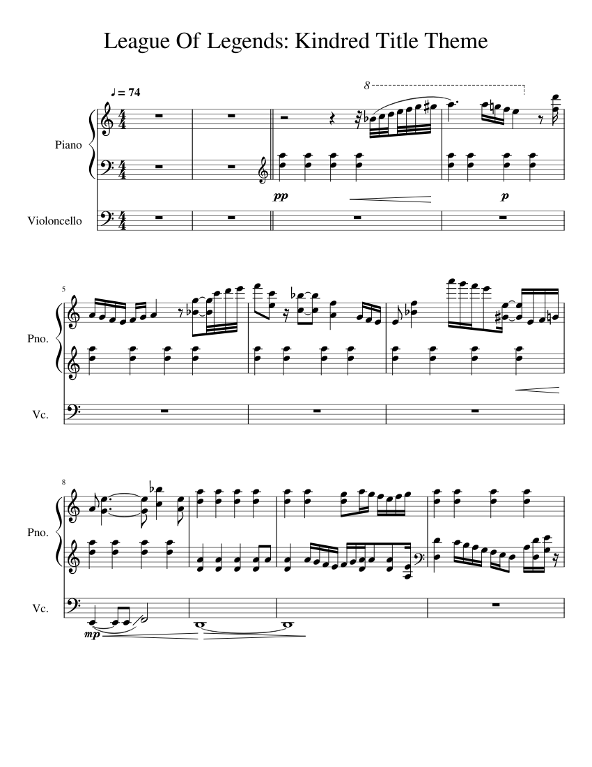 Kindred Theme League Of Legends Title Screen Sheet Music for Piano ...