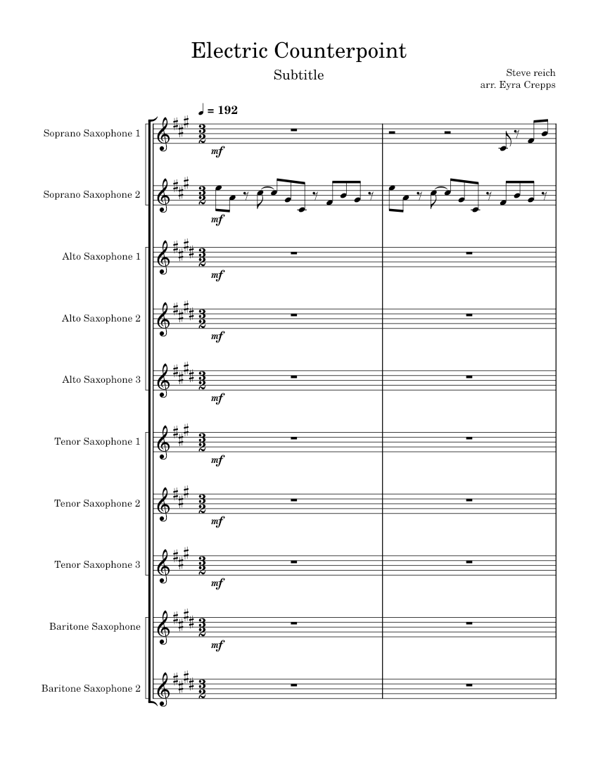 Electric counterpoint for Saxophone Choir Sheet Music for Saxophone alto, Saxophone tenor ...