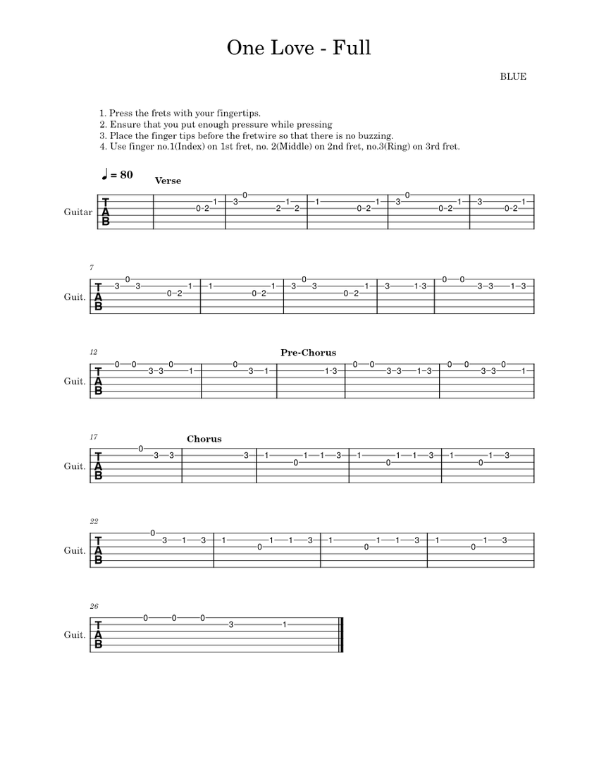 One love – Blue (Full) Sheet music for Guitar (Solo) | Musescore.com