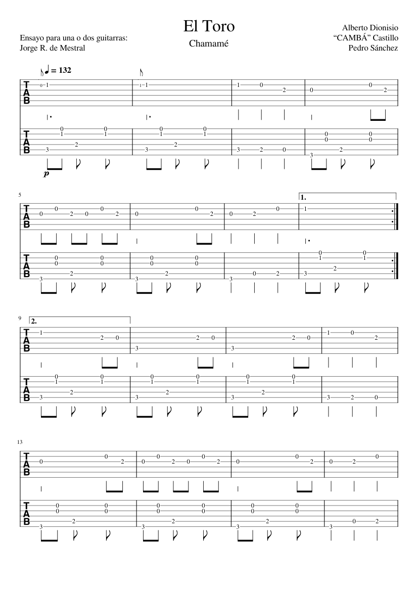 El Toro Alberto Dionisio “CAMBÁ” Castillo Pedro Sánchez Sheet music for ...