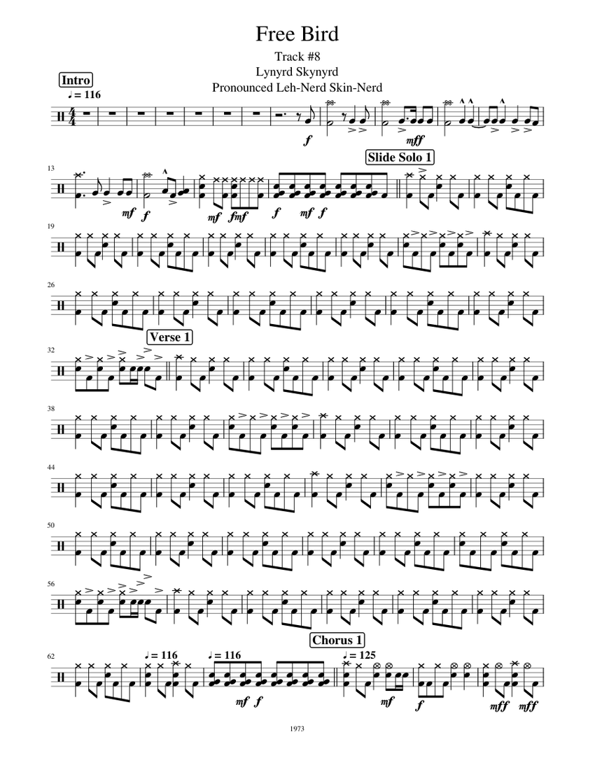 Lynyrd Skynyrd - Free Bird drums Sheet music for Drum group (Solo ...