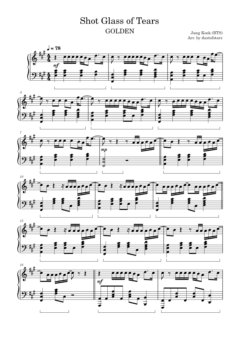 Shot Glass of Tears – BTS Jungkook Sheet Music for Piano (Solo ...