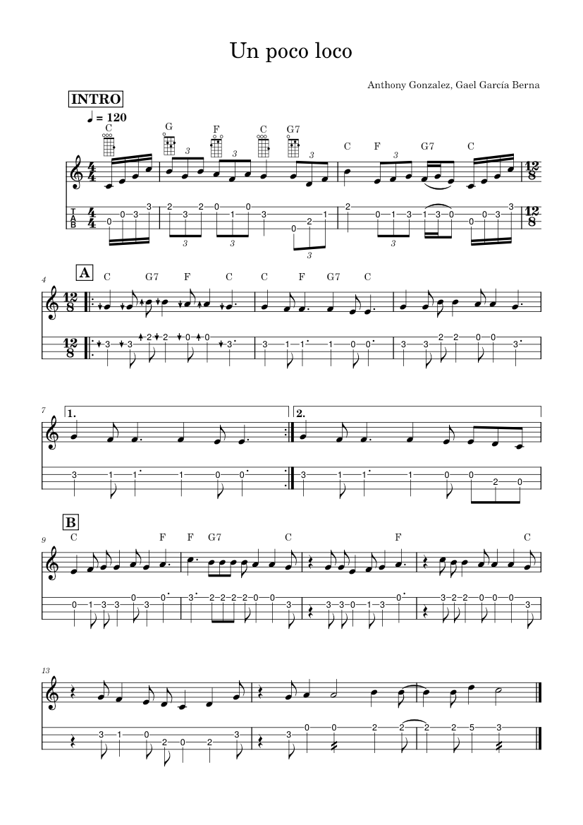 Coco - un poco loco Sheet Music and Tab with Chords for Guitar (Solo ...