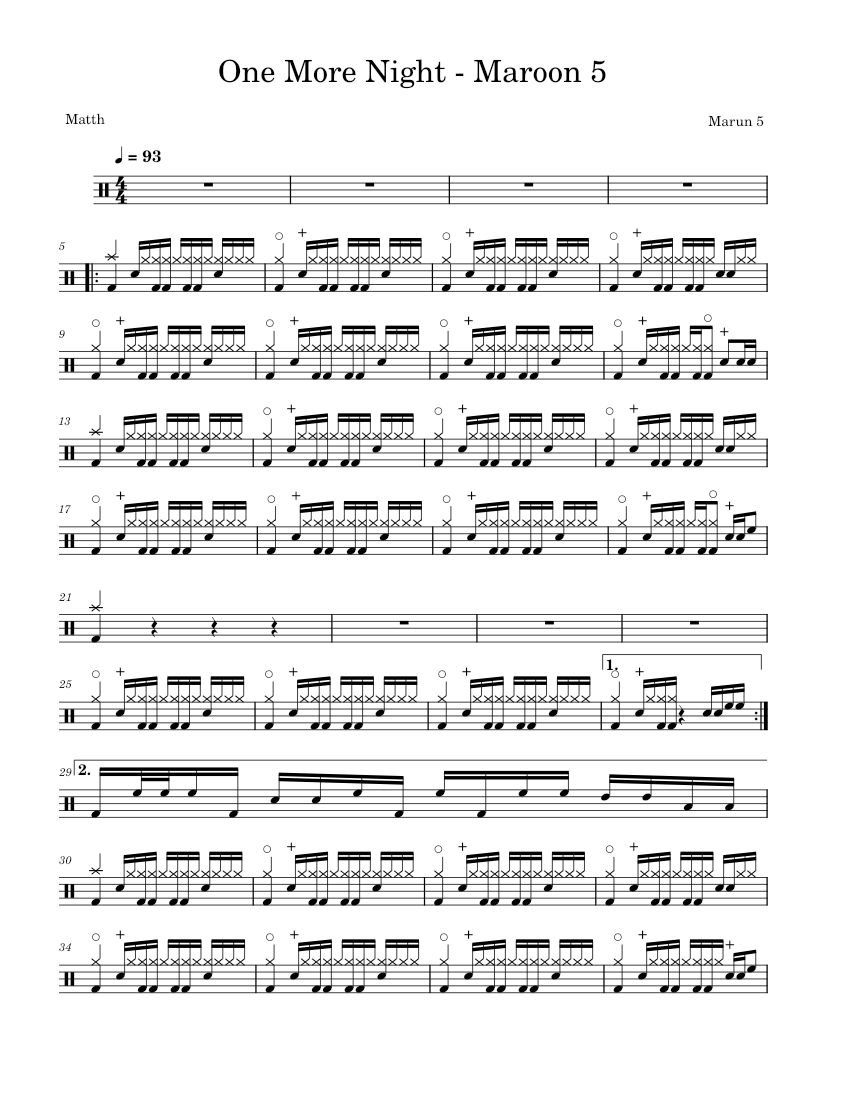 One More Night Marun 5 Sheet music for Drum group (Solo) | Musescore.com