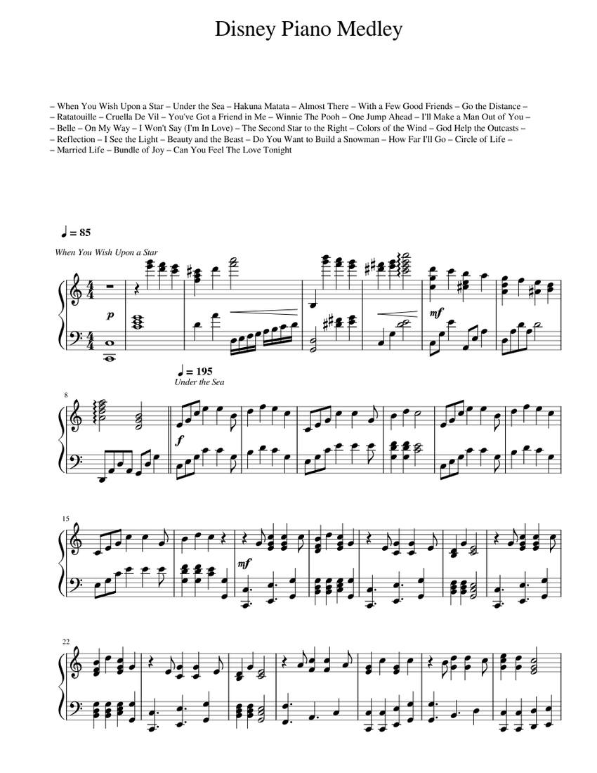 Disney Medley – Misc Soundtrack Disney Piano Medley Sheet music for ...