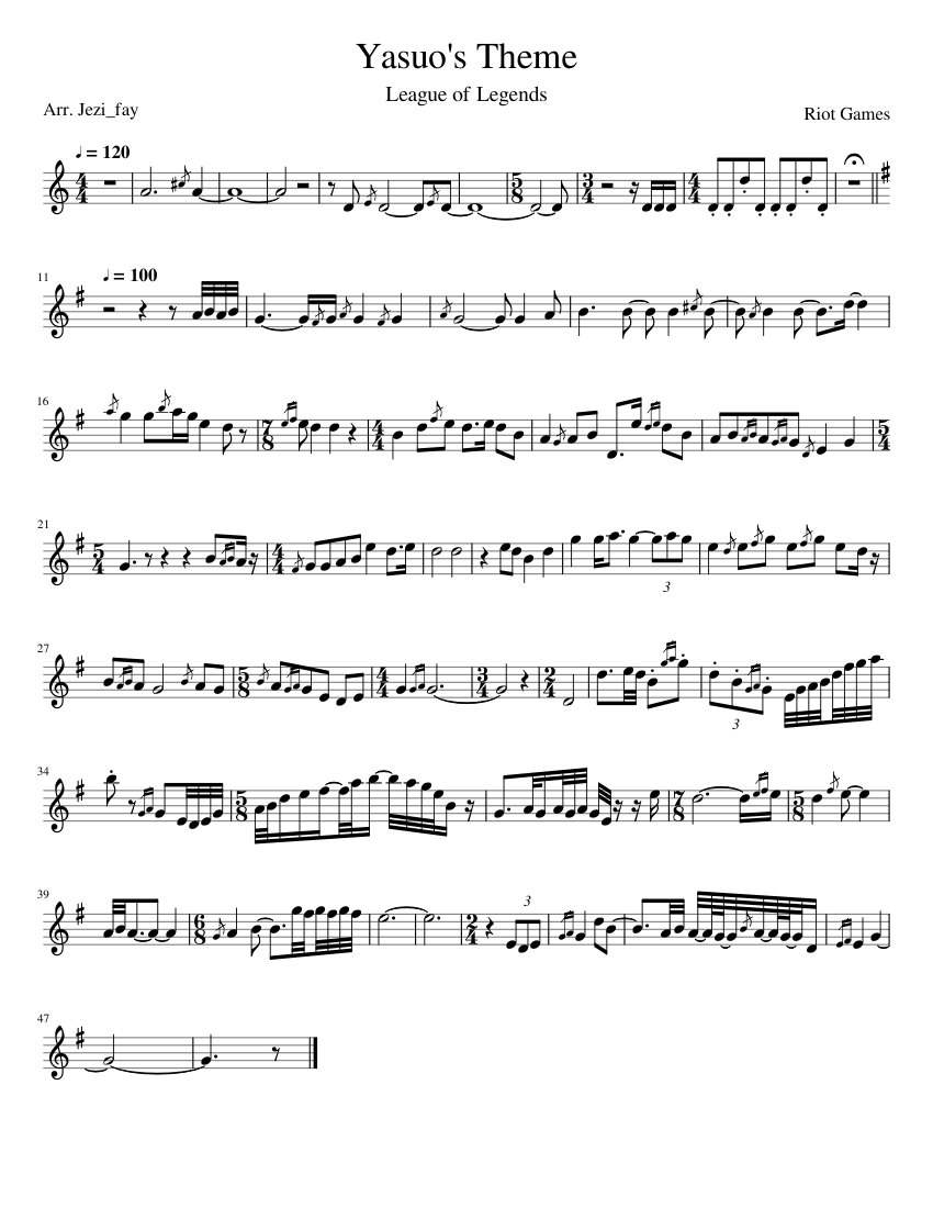 Yasuo's Theme Sheet music for Flute (Solo) | Musescore.com
