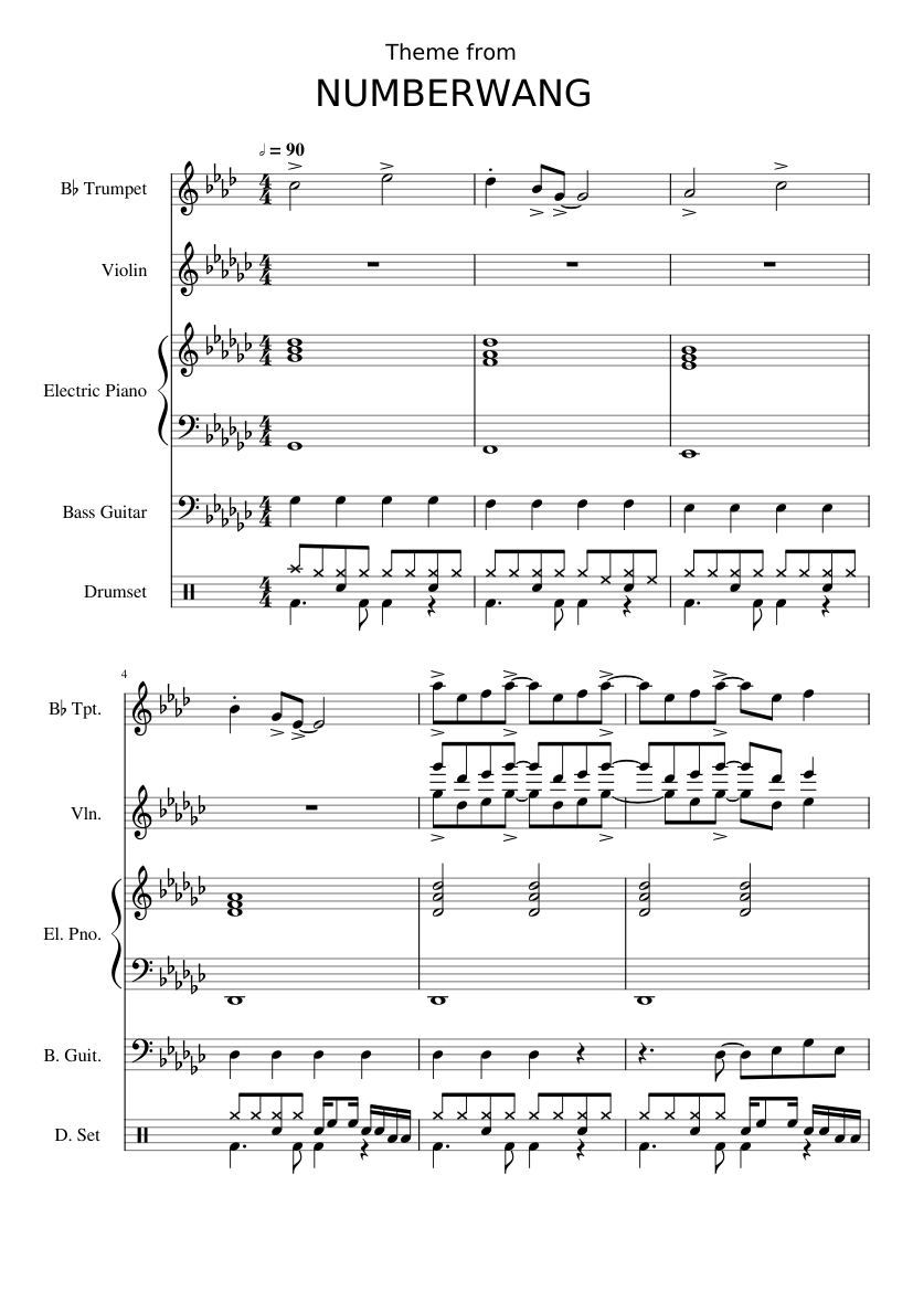 Numberwang theme Sheet music for Piano, Trumpet in b-flat, Violin, Bass ...