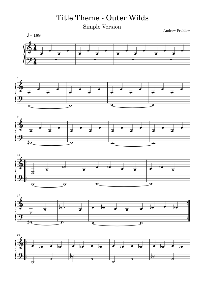 Title Theme - Outer Wilds (Easy) Sheet music for Piano (Solo ...