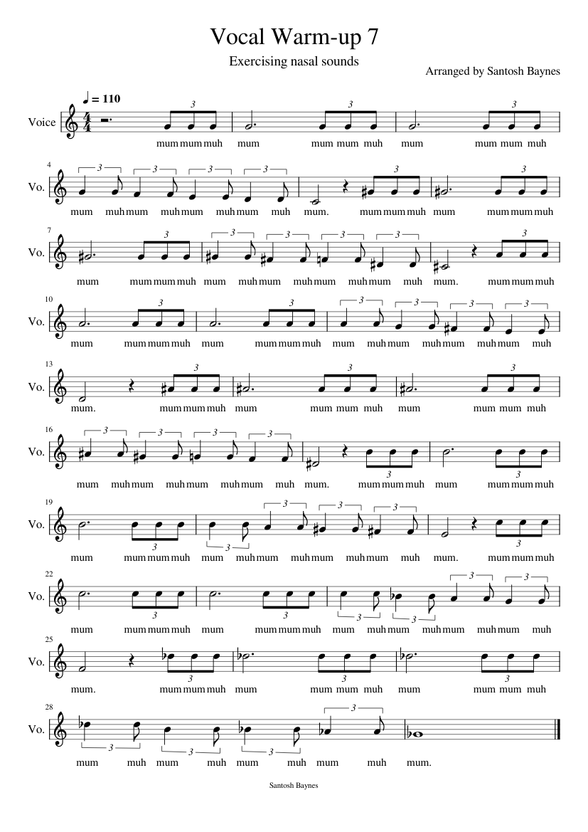 Vocal Warm-up 7 Sheet Music for Vocals (Choral) | MuseScore.com