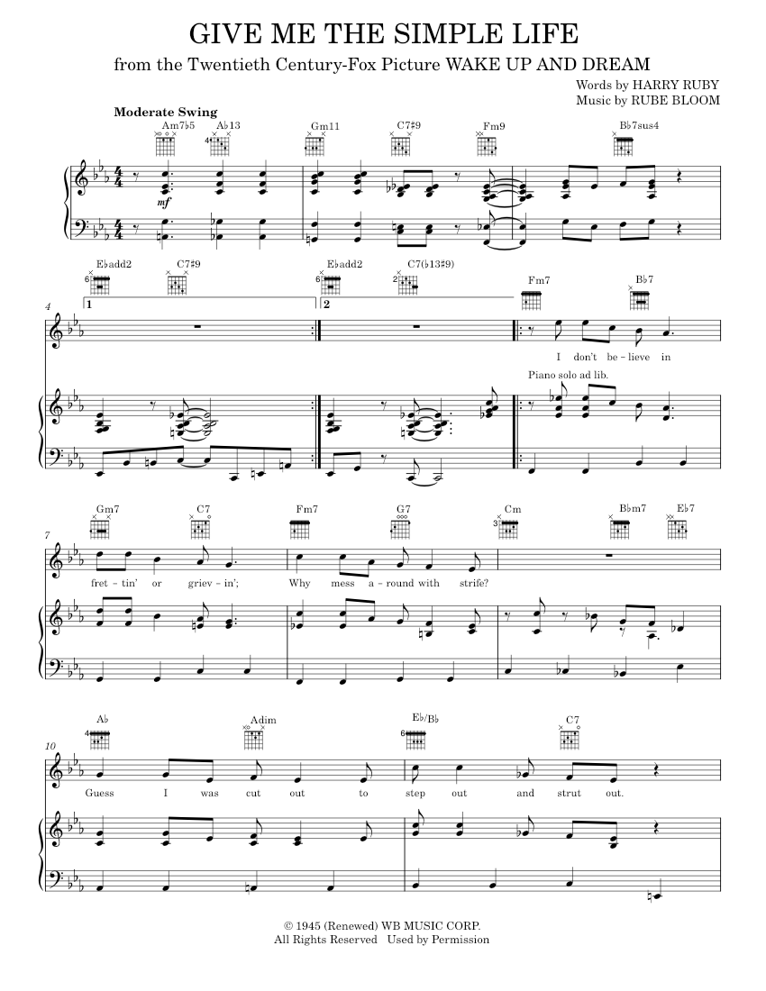 Play Official version of Give Me The Simple Life Sheet Music by Danny ...