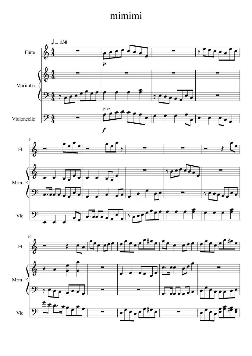 mimimi Sheet music for Flute, Cello, Marimba (Mixed Trio) | Musescore.com