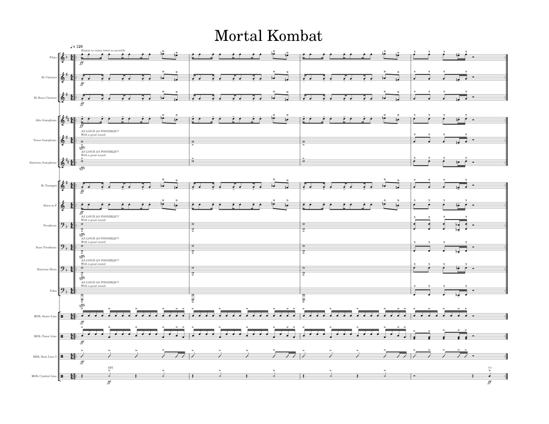 Mortal Kombat Sheet music for Trombone, Tuba, Trombone bass, Flute ...