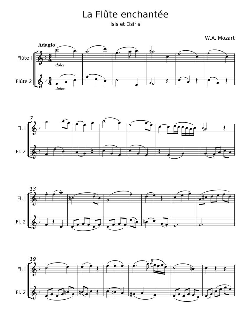 La flûte enchantée - Wolfgang Amadeus Mozart Sheet Music for Flute ...