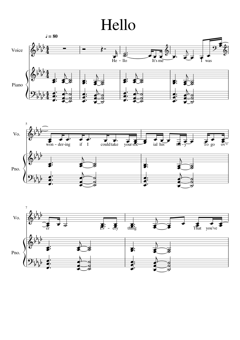 Hello Adele frolics2 Sheet Music for Piano, Vocals (Piano-Voice ...