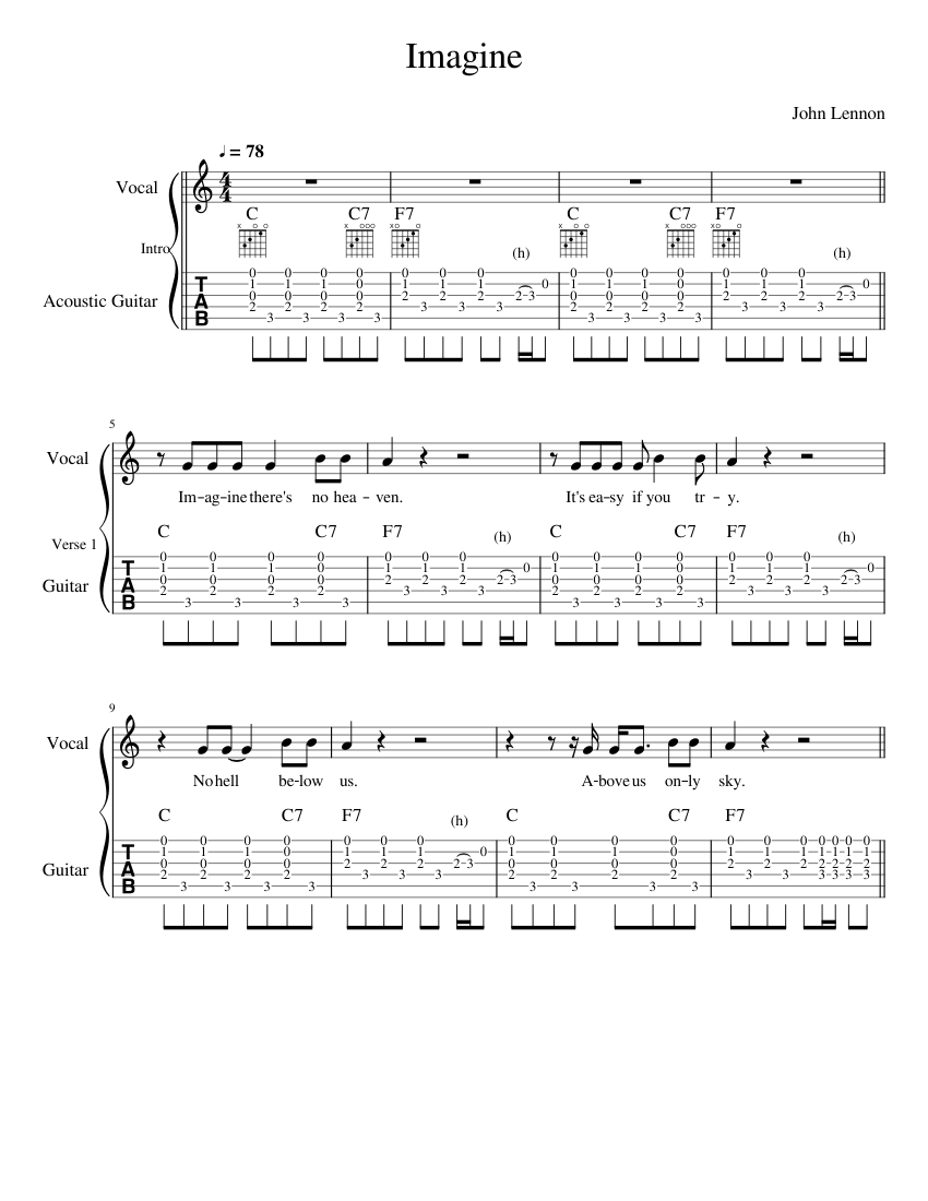 Imagine Sheet music for Piano, Guitar (Mixed Duet) | Musescore.com