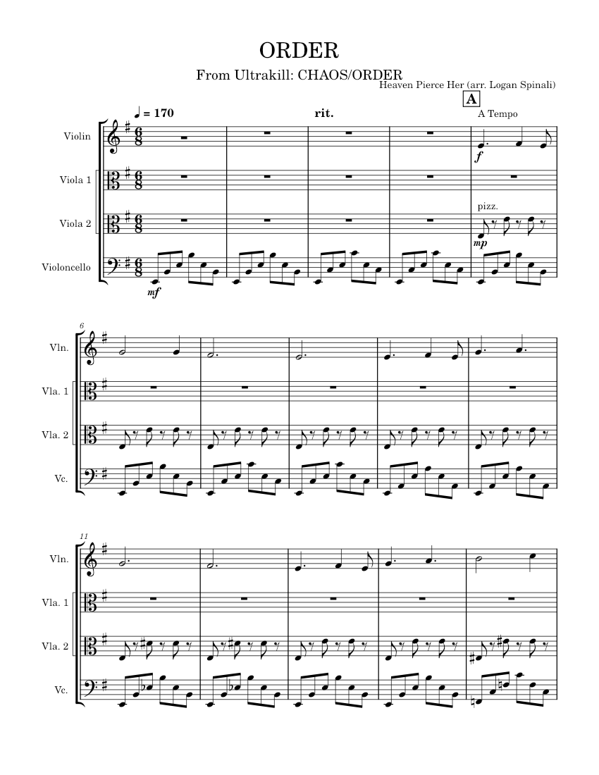 ORDER (ULTRAKILL P-1 Theme #2) – Heaven Pierce Her (String Quartet ...