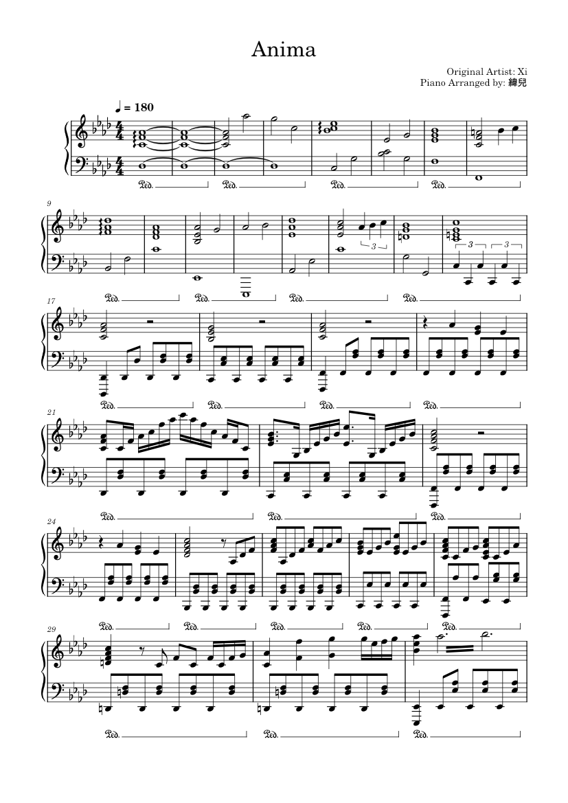 Anima – Xi Sheet music for Piano (Solo) | Musescore.com