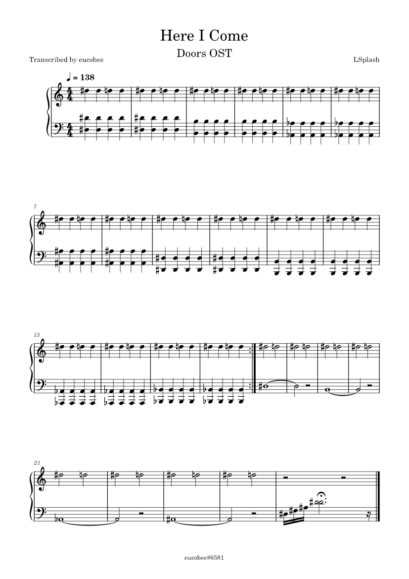 Roblox Doors OST - Here I Come - piano tutorial