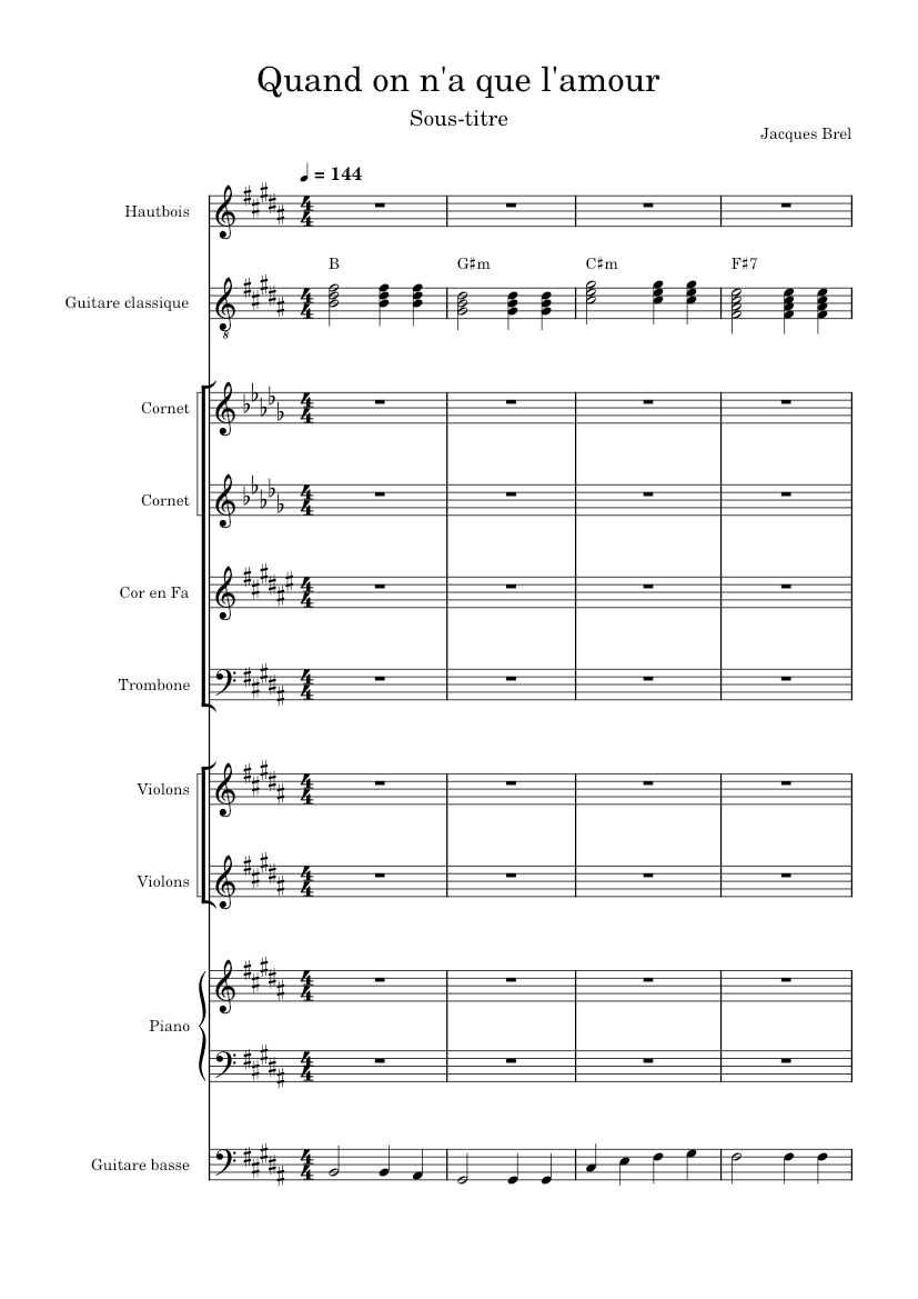 Quand on n'a que l'amour - Jacques Brel Sheet music for Piano, Trombone ...