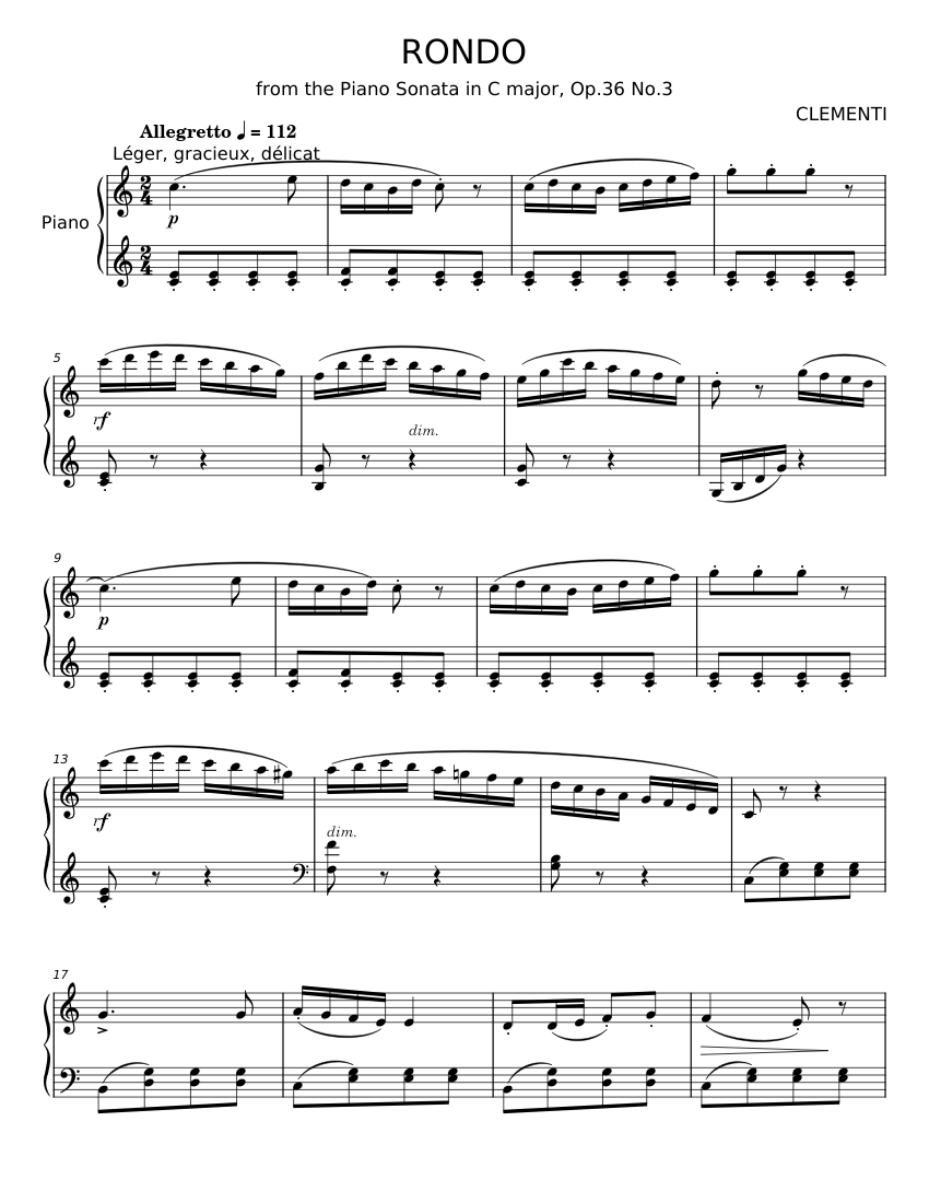 Op. 35 sonatina III rondò - Muzio Clementi Sheet music for Piano (Piano ...