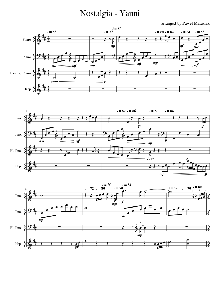 Nostalgia - Yanni Sheet music for Piano, Harp (Mixed Trio) | Musescore.com