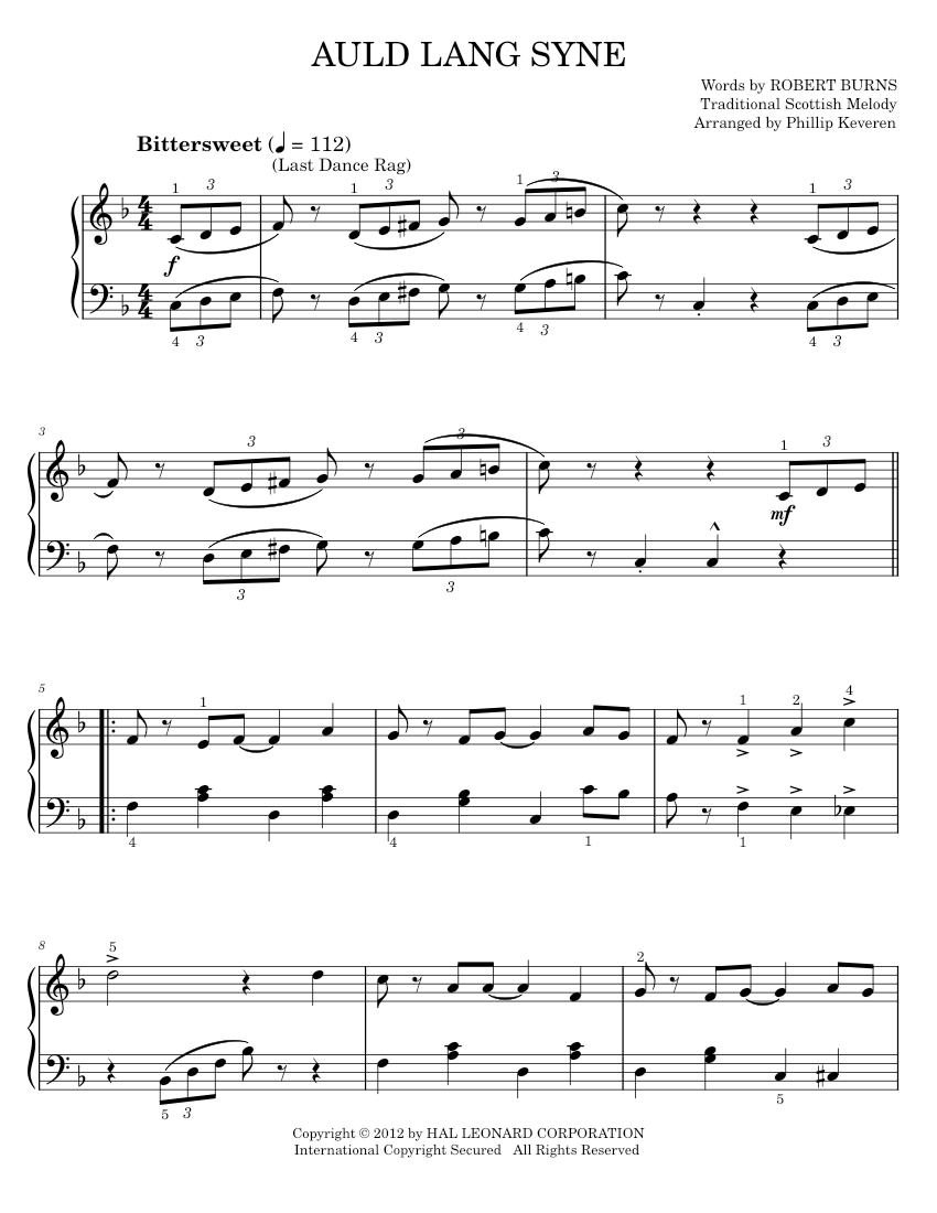Auld Lang Syne Sheet music for Piano by Misc Traditional Official ...