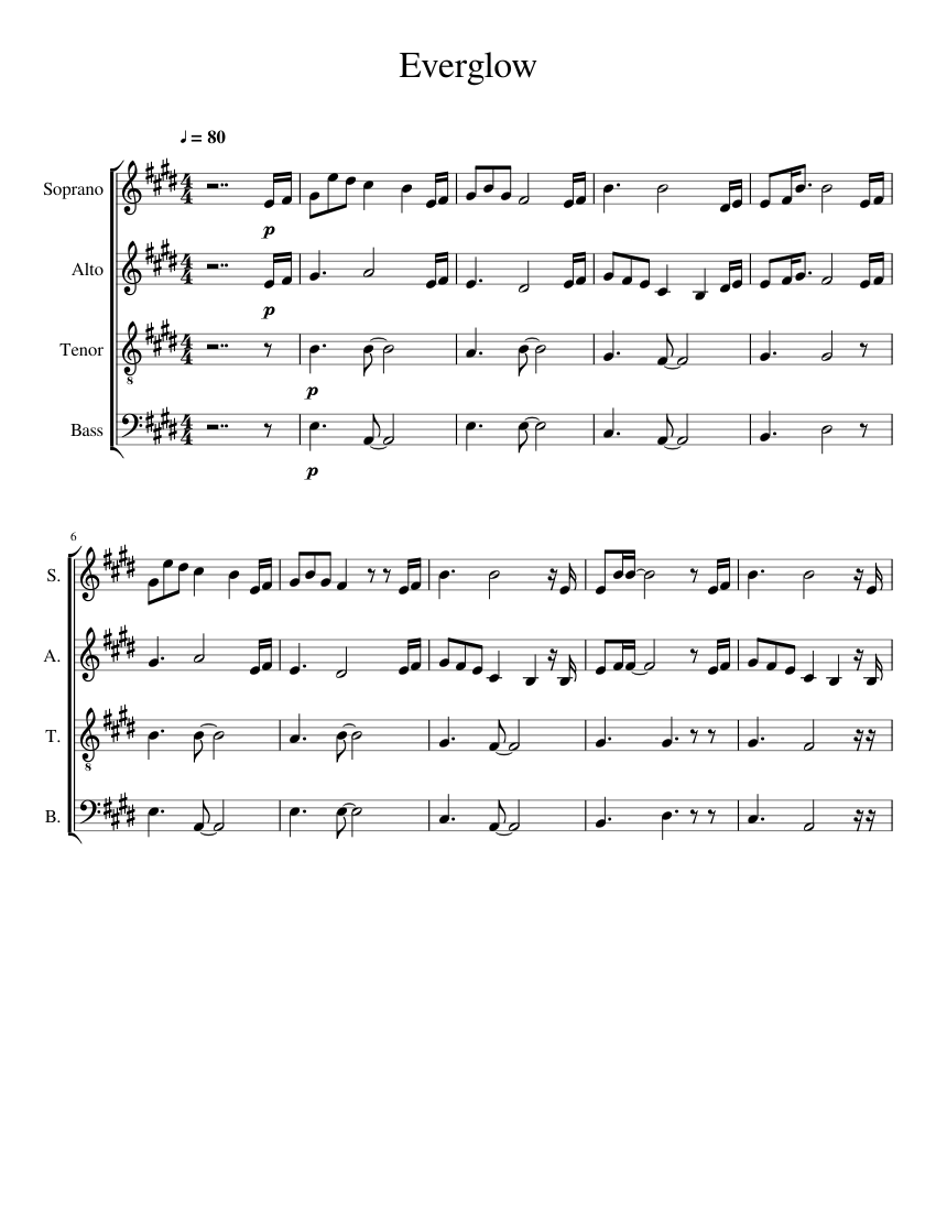 Everglow Sheet Music for Soprano, Alto, Tenor, Bass voice (Choral ...