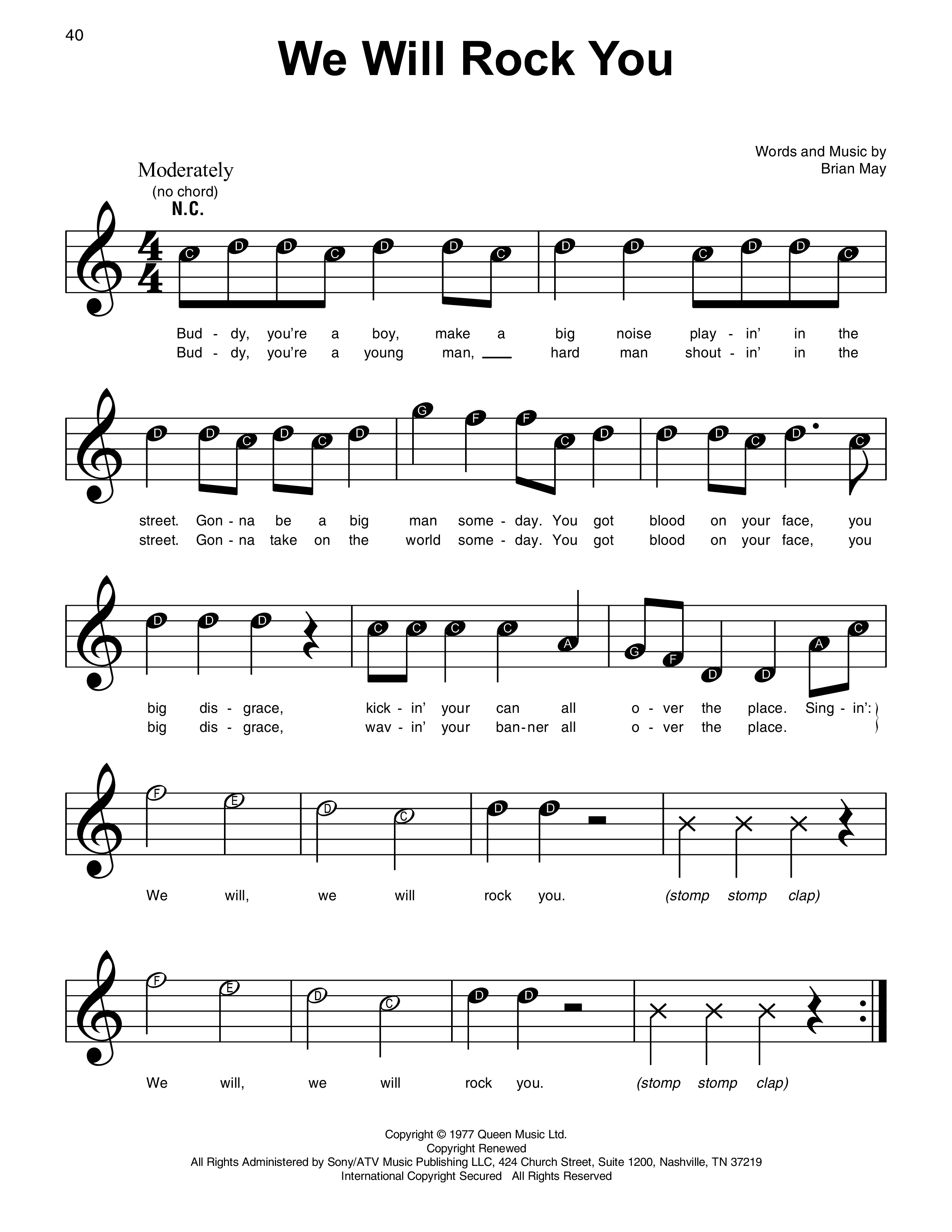 Play Official version of We will rock you Sheet Music by Queen for ...