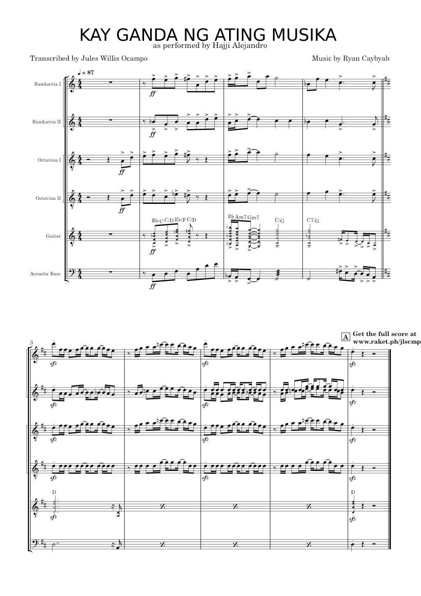 Kay Ganda Ng Ating Musika – Hajji Alejandro (Rondalla) Sheet music for ...